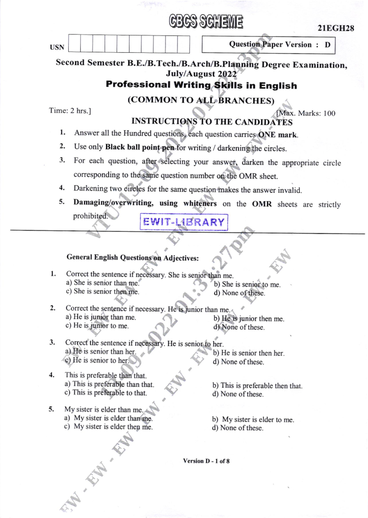 21EGH28 Professional Writing Skills in English: Exam Questions and ...