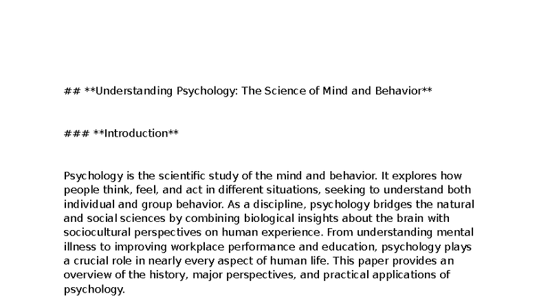 Understanding Psychology: An Overview of Mind and Behavior - Studocu