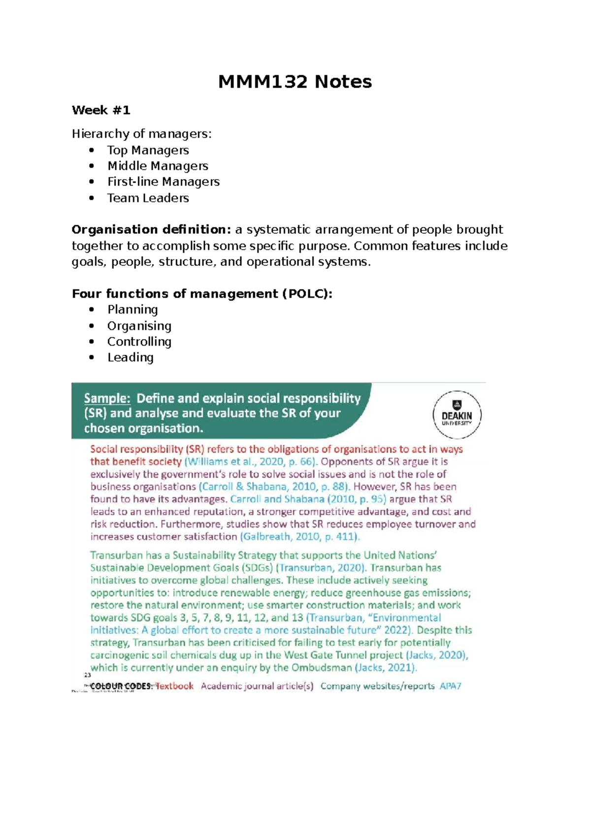 MMM132 Notes - MMM132 - MMM132 Notes Week Hierarchy of managers: Top ...