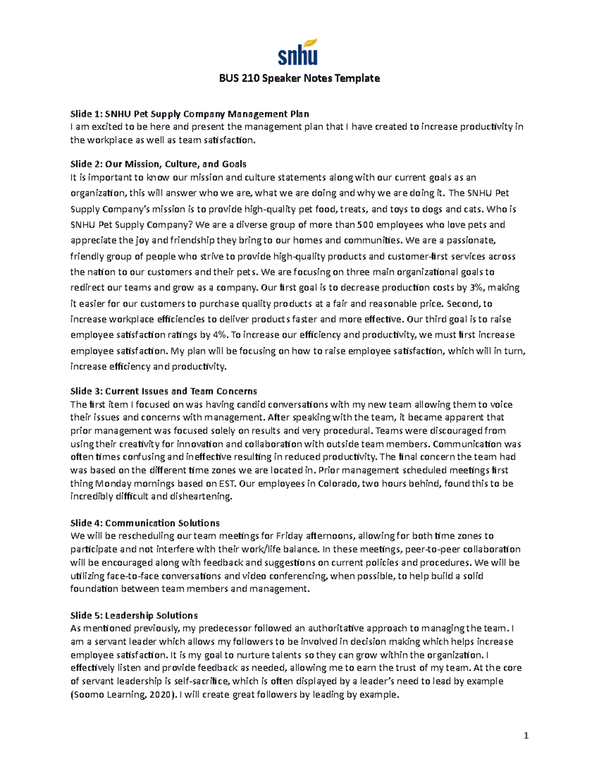 BUS 210 Project 1 Speaker Notes Grade A - BUS 210 Speaker Notes ...