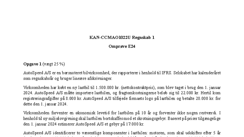 Regnskab 1 - Omprøve E24: Opgaver og Beregninger - Studocu