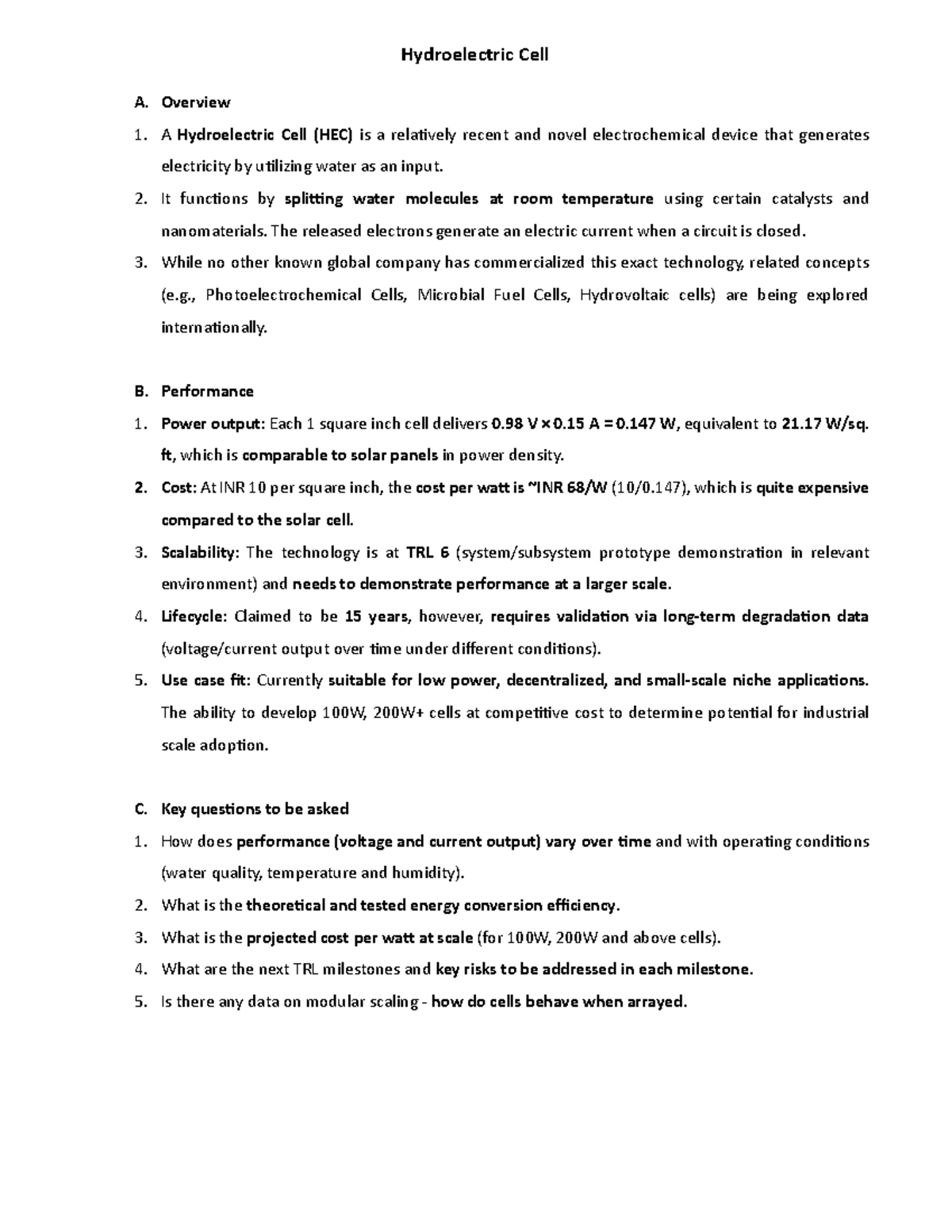 Hydroelectric Cell Overview: Performance, Cost, and Scalability ...