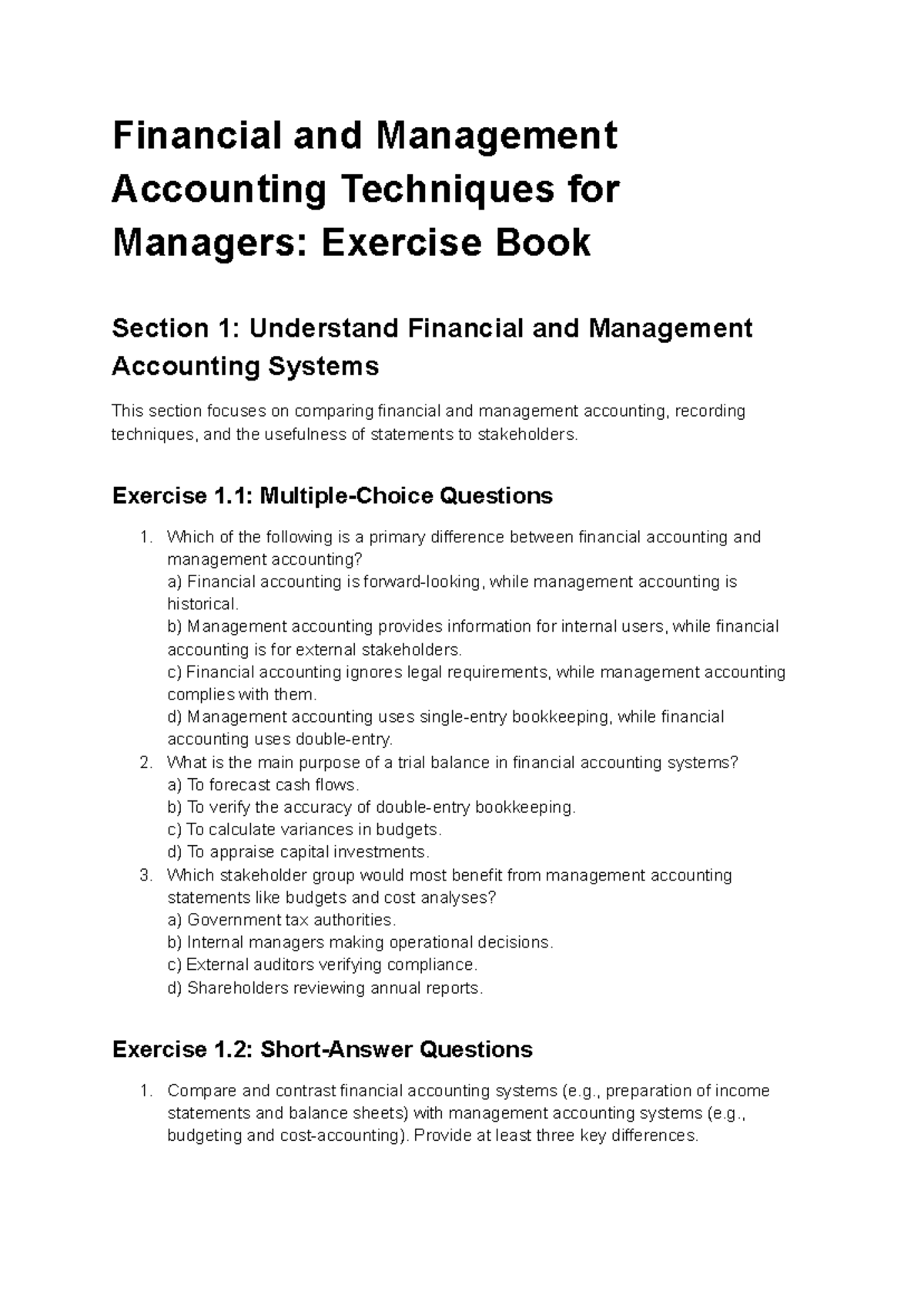 Financial & Management Accounting Techniques for Managers: Exercise ...
