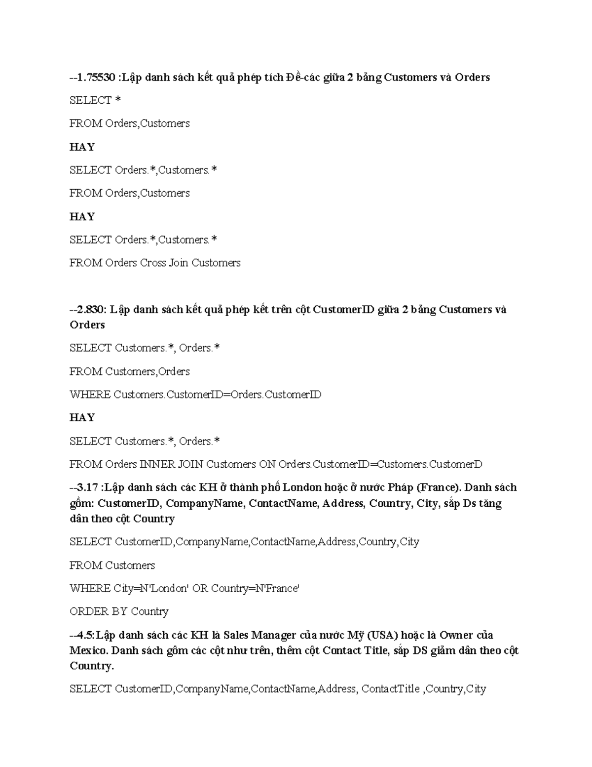 SQL Server - Đáp Án Bài Tập Cơ Sở Dữ Liệu - Studocu