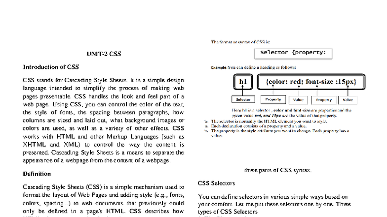 UNIT-2 WT CSS - Web Technologies CSS Overview and Syntax - Studocu