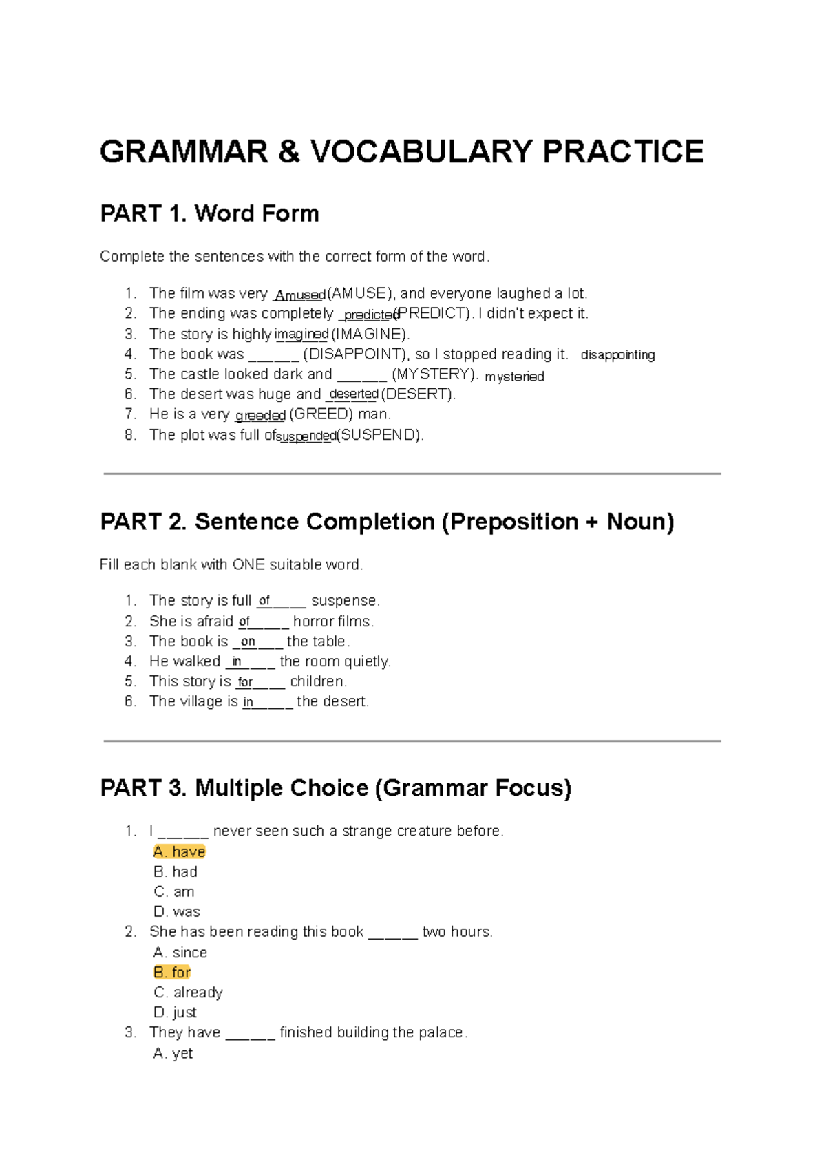 Grammar Vocabulary Practice Part 1-6: Stage 8 Unit 8 Review - Studocu
