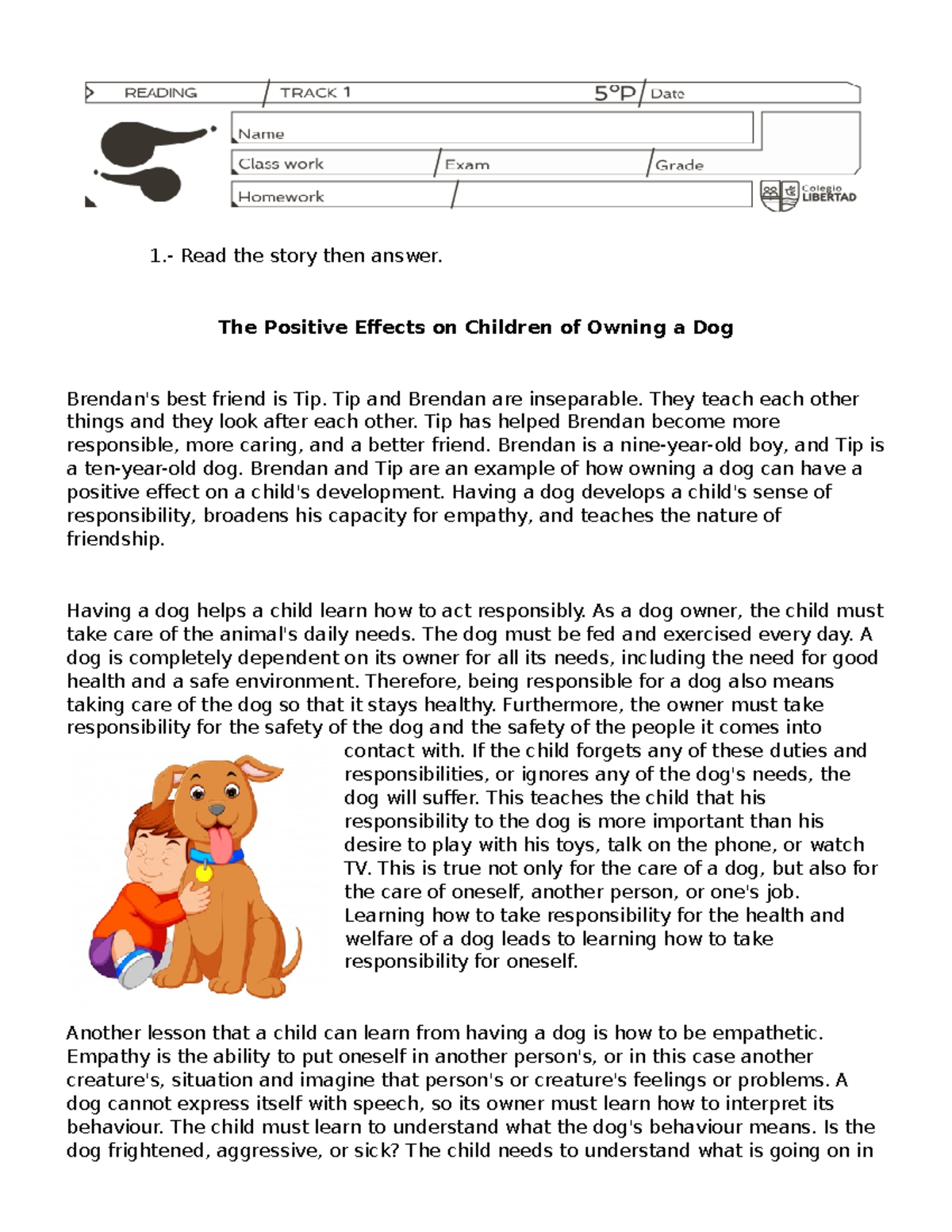Reading Exam U1-2: Benefits of Dog Ownership for Children - Inglés ...