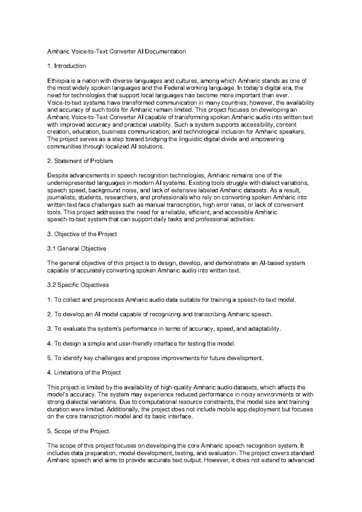 Amharic Voice to Text AI System Documentation - Studocu