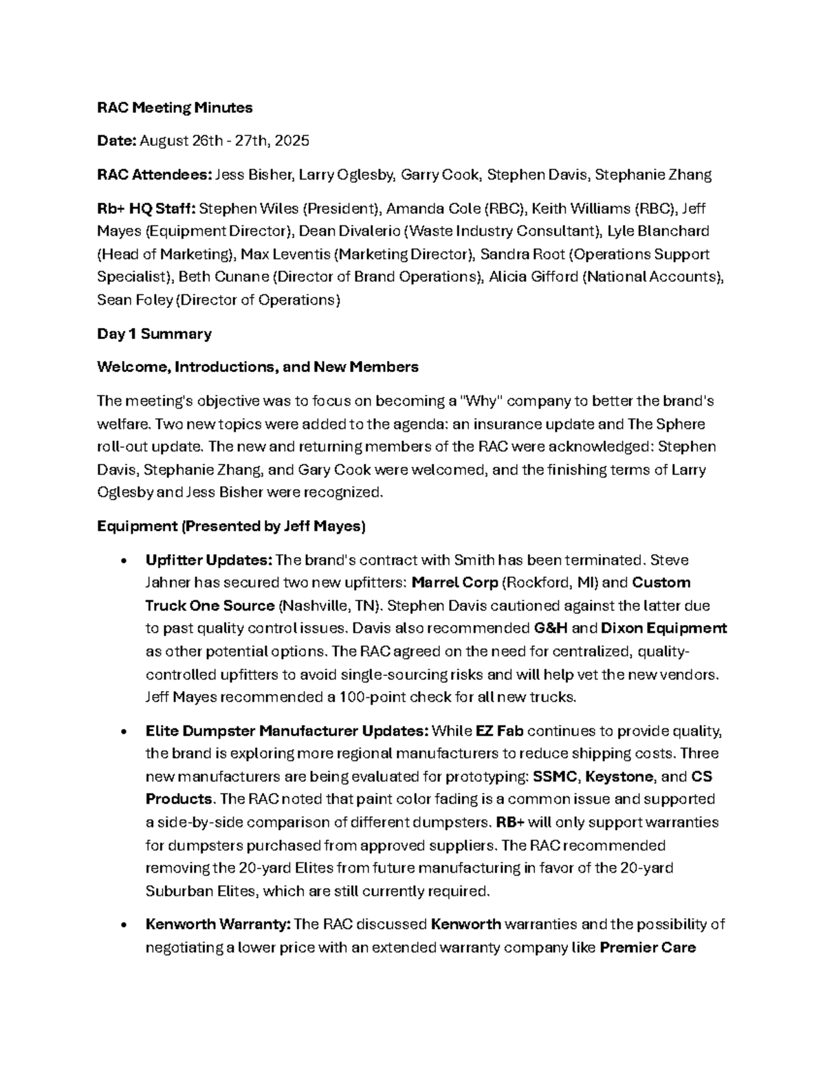 RAC Meeting Minutes & Updates (RAC 2025) - August 26-27, 2025 - Studocu