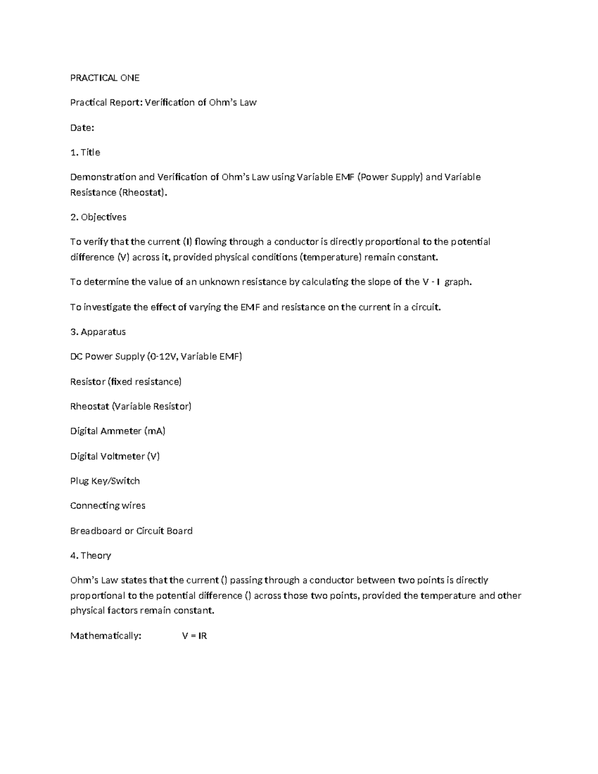 Practical Report: Verification of Ohm's Law & Resistivity in Circuits ...