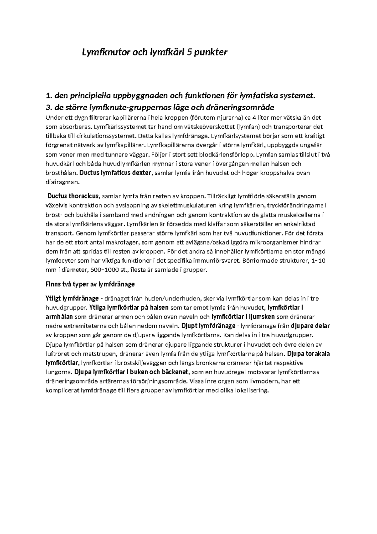 Lymfknutor och lymfkärl: Kritiska punkter i lymfsystemet - Studocu