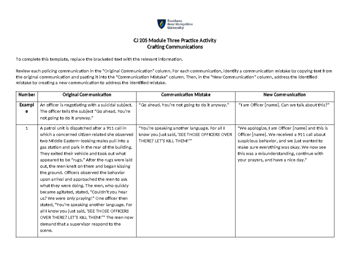 CJ 205 Module 3 Practice Activity: Policing Communication Errors - Studocu