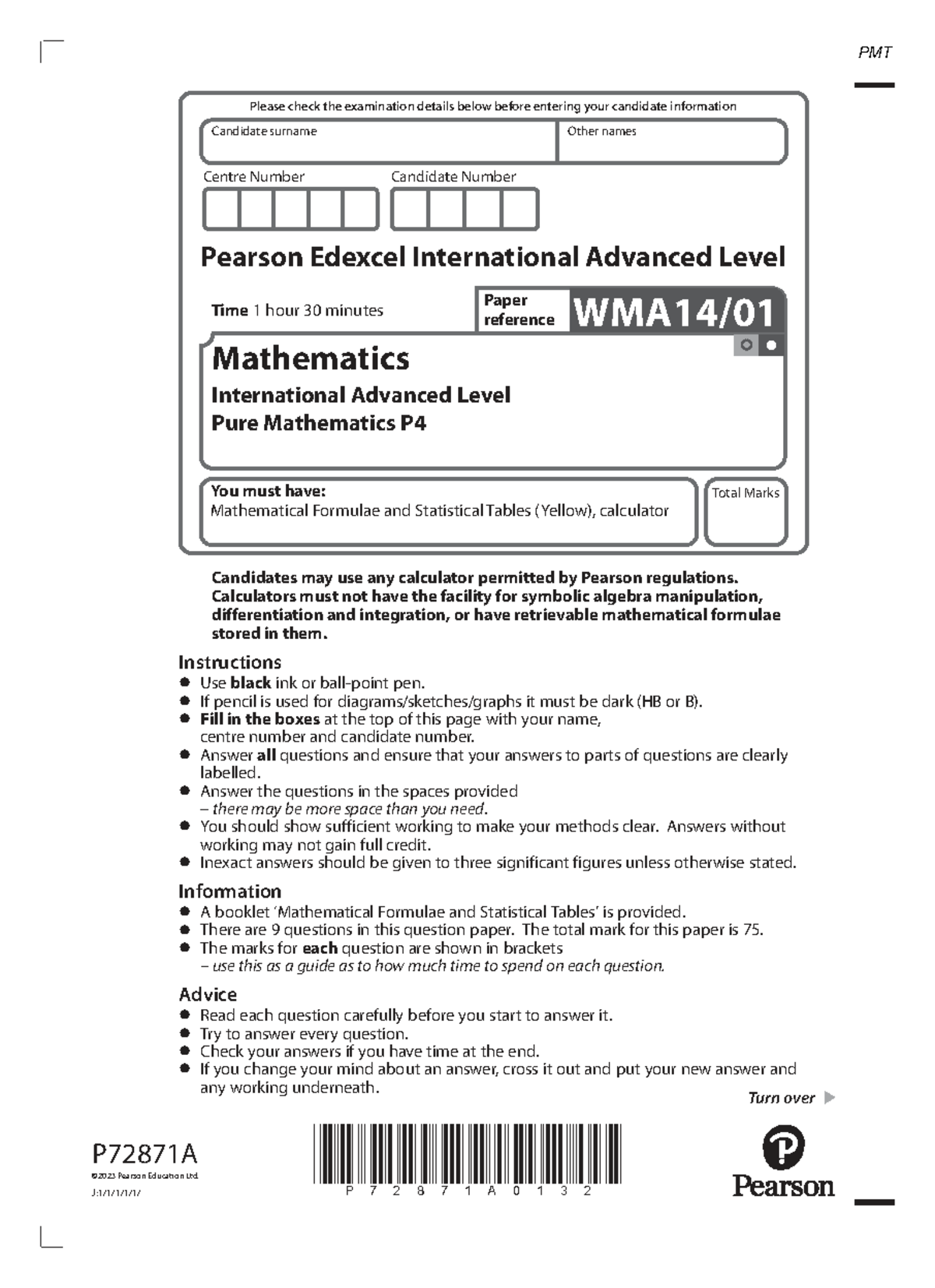 Mathematics International A Level Pure Mathematics P4 Exam - Jan 2023 ...