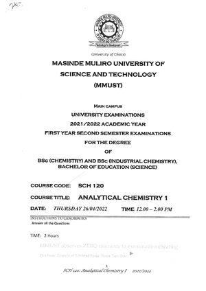 SCH 100 MAIN Notes-1 - SCH 100: FUNDAMENTALS OF CHEMISTRY I Purpose ...
