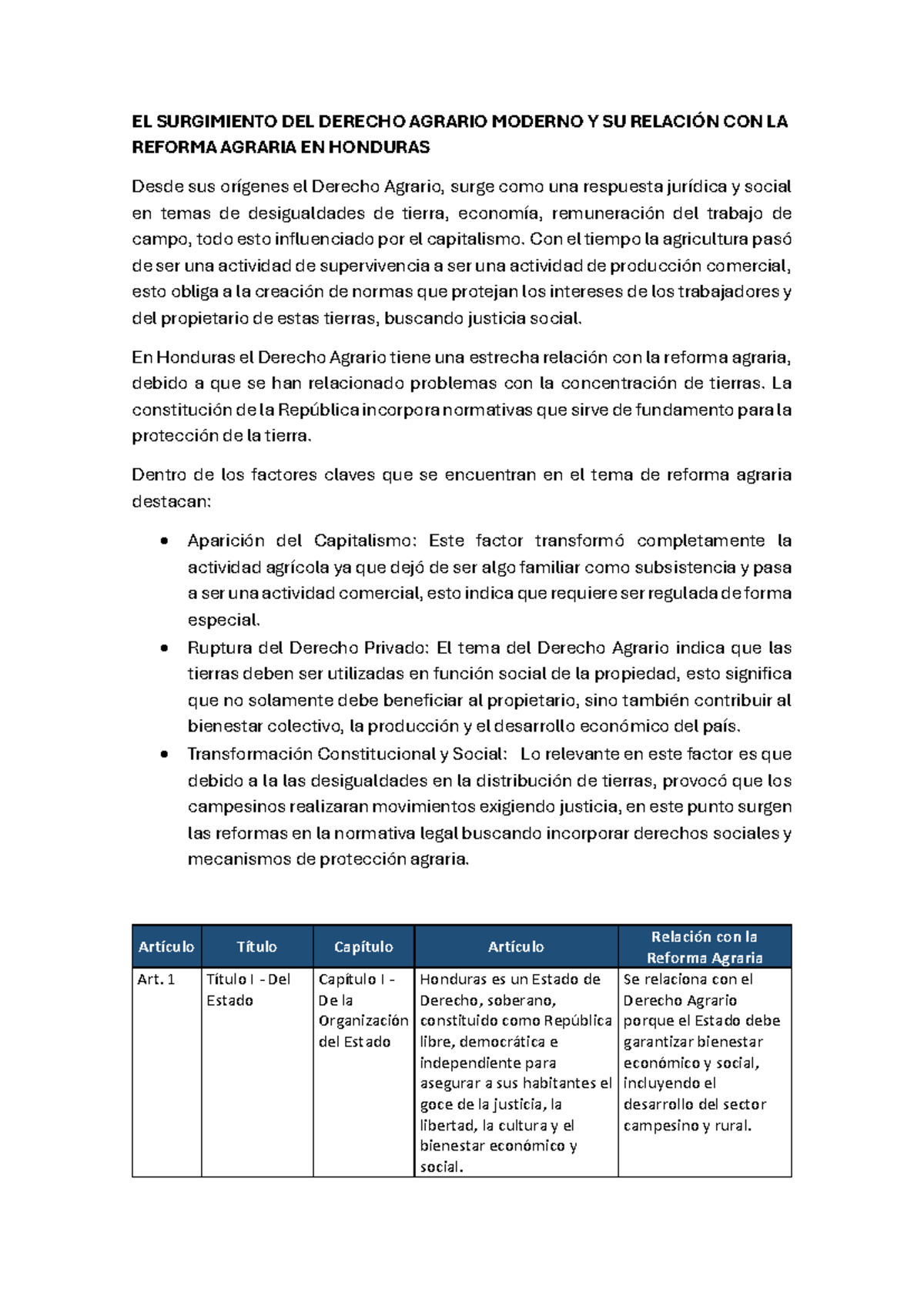 Derecho Agrario Moderno y Reforma Agraria en Honduras: Un Análisis ...