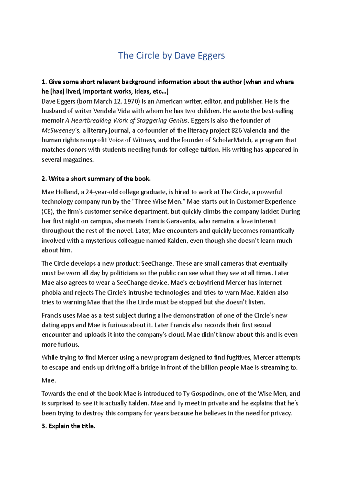 Analysis of "The Circle" by Dave Eggers: Themes, Characters, and ...