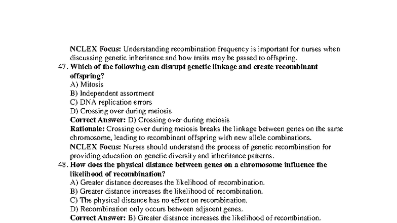 NCLEX Review: Genetic Recombination & Inheritance Patterns - Studocu