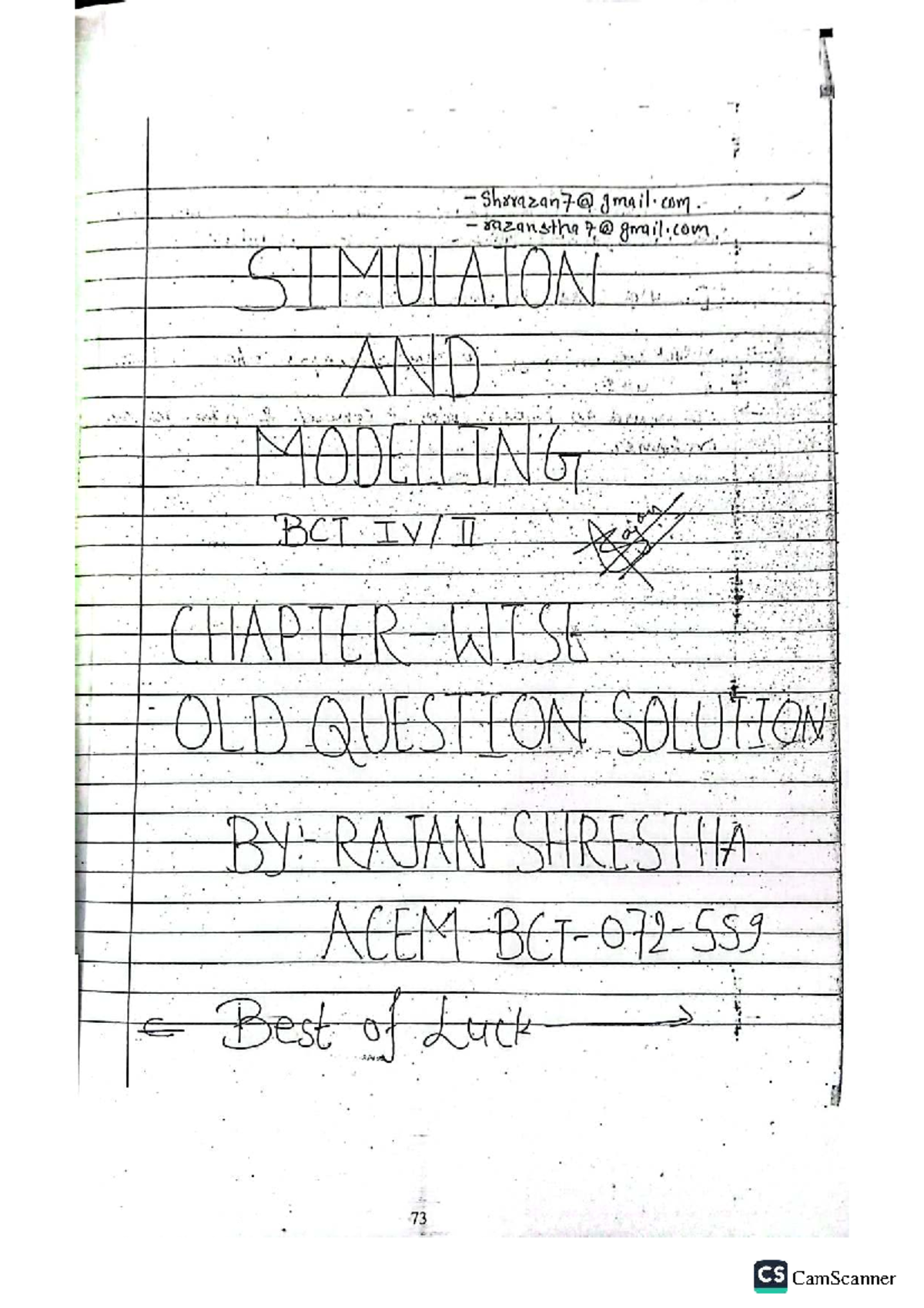 Simulation and Modeling BCT Old Question Solutions (CS 73) - Studocu
