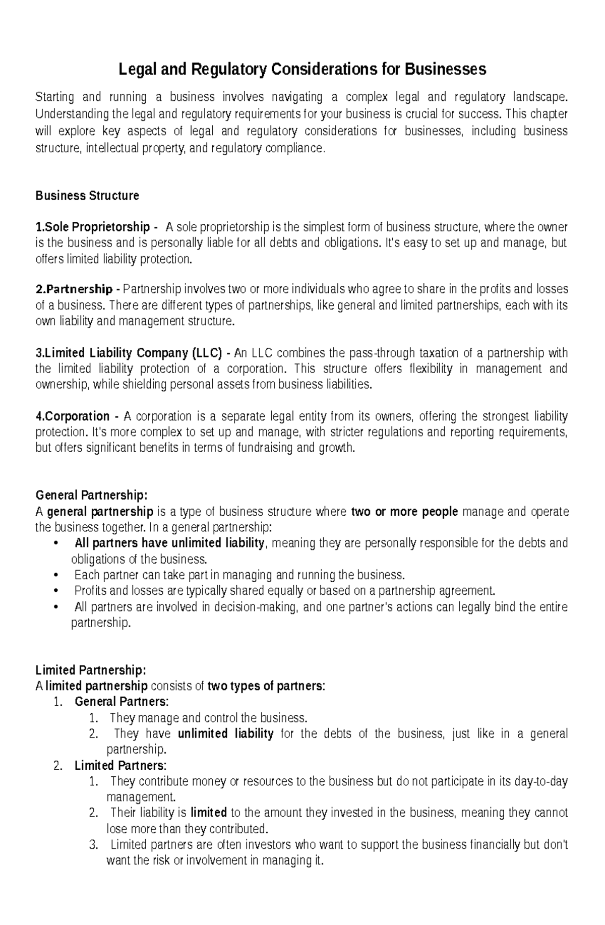 Legal and Regulatory Framework for Businesses: Key Considerations - Studocu