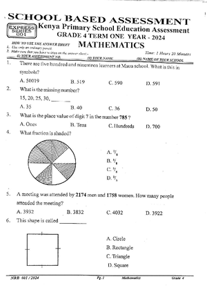 Grade 4 SBA - ####### Mathematics – RL, PD, HI School Based Assessment ...