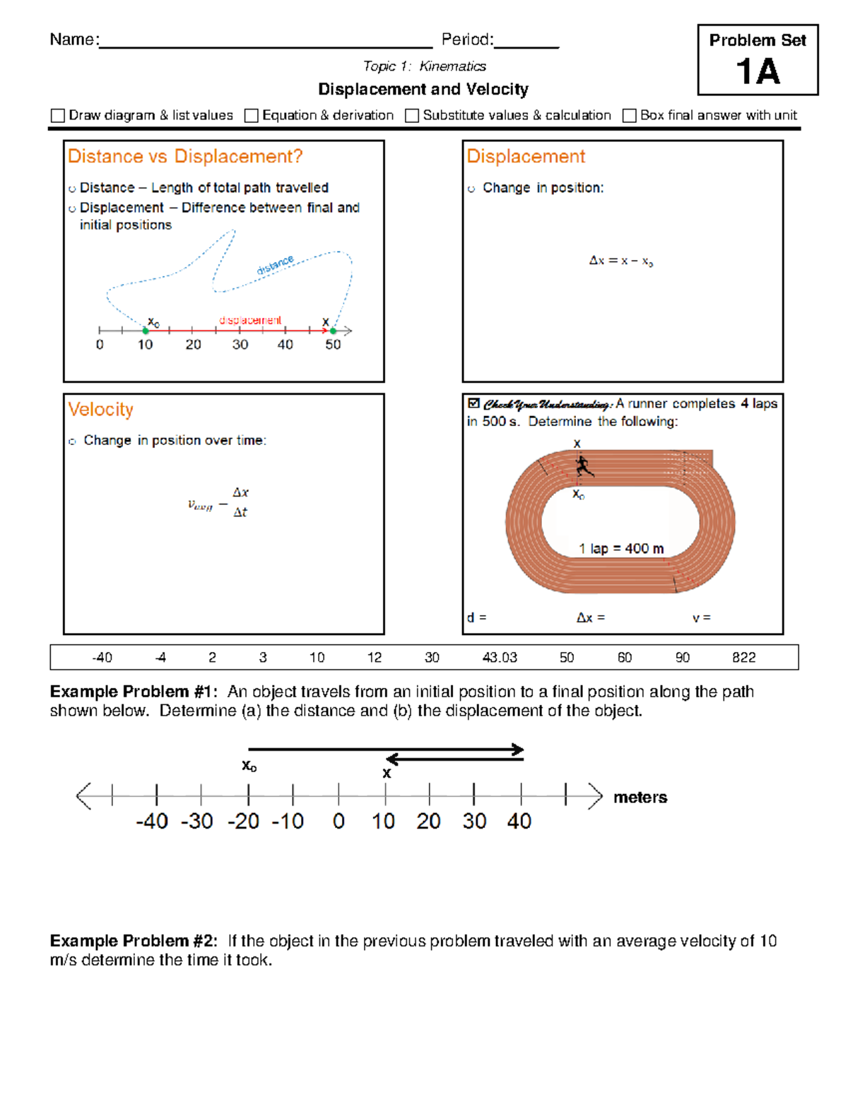 Problem Set 1A: Understanding Displacement and Velocity Concepts - Studocu
