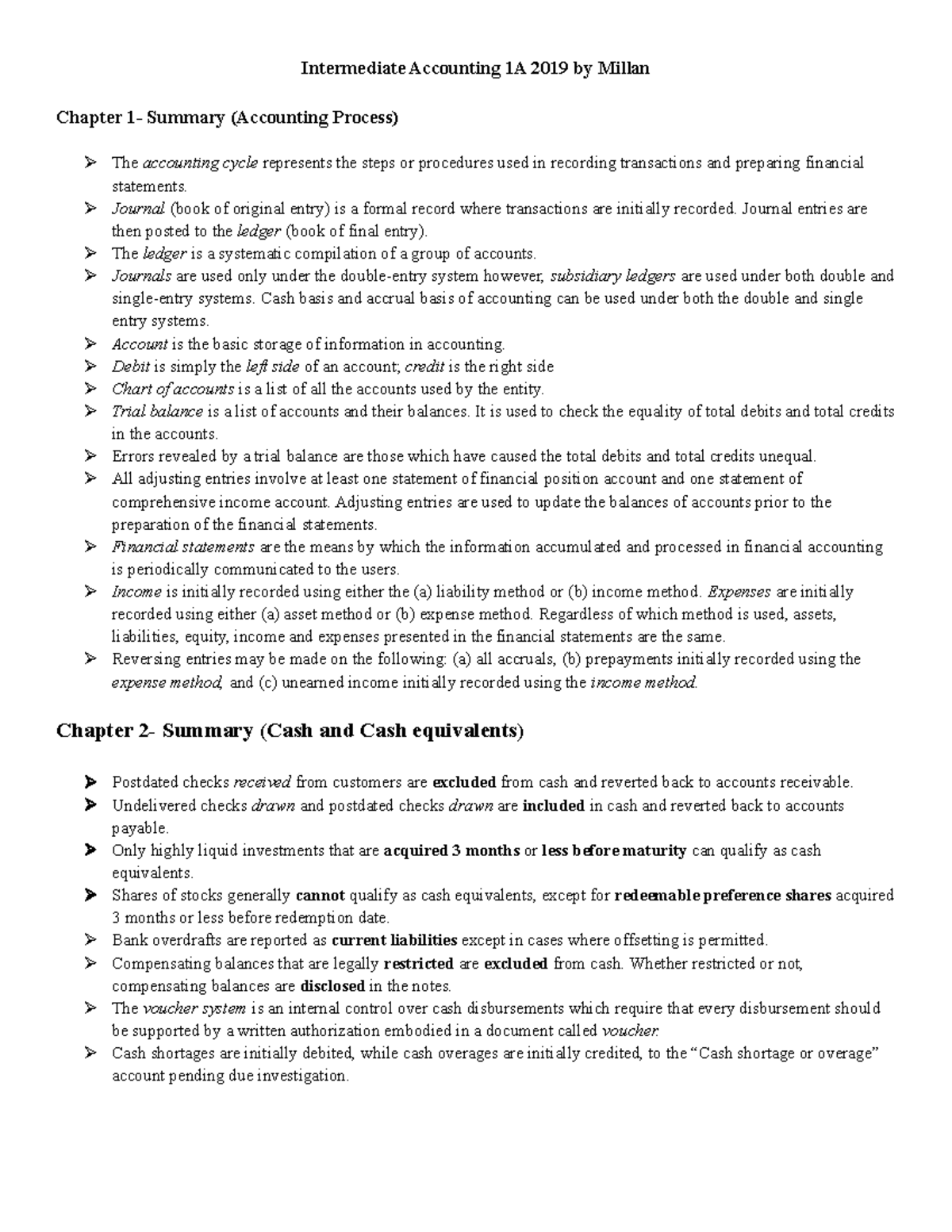 Intermediate Accounting 1A 2019 by Millan: Detailed Chapter Summaries ...