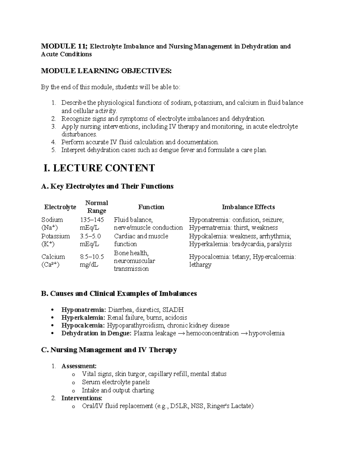 Module 11: Electrolyte Imbalance & Nursing Management in Dehydration ...