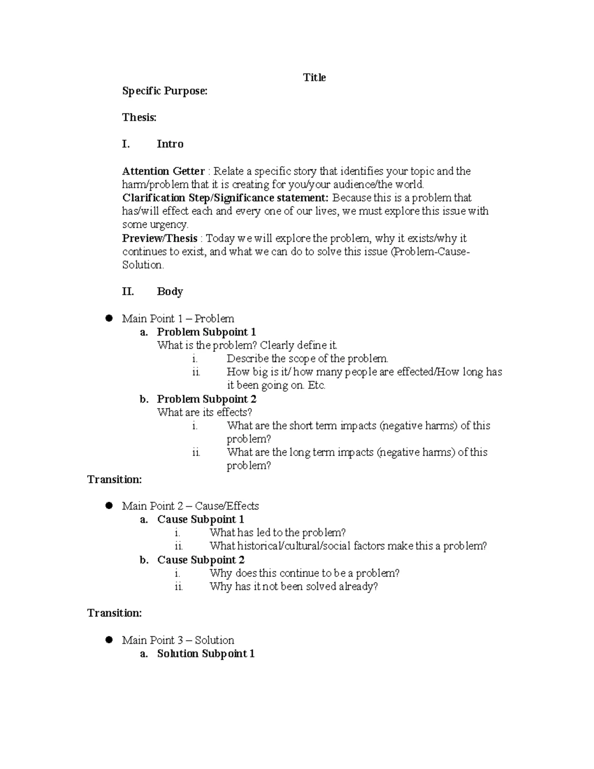 In My Bag Speech Outline - My Speech General Purpose: To Inform ...