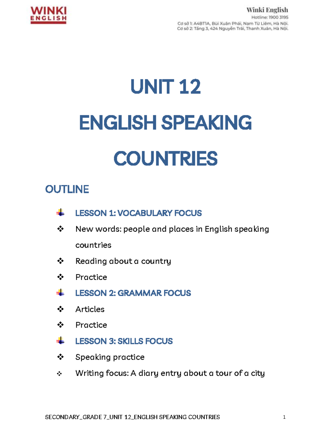 Grade 7 - Unit 12: English Speaking Countries Overview and Exercises ...