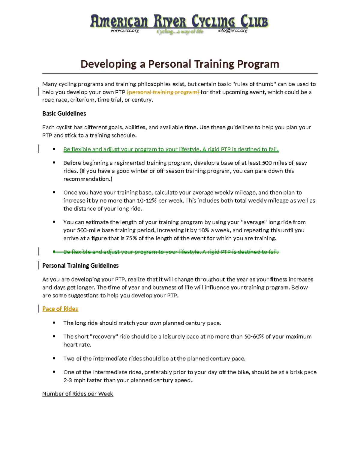 Personal Training Program Development for Cycling Events - Studocu
