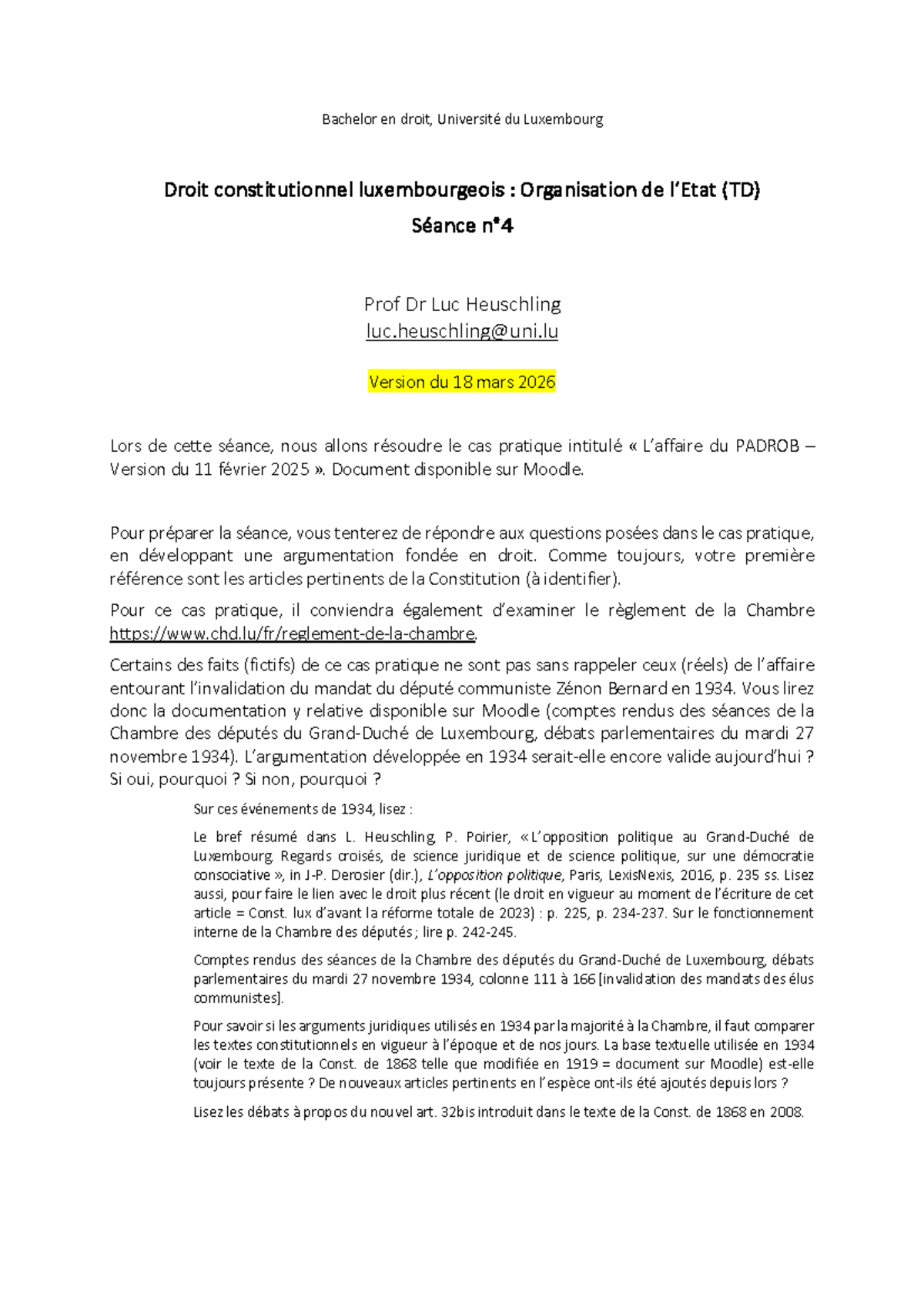 Droit constitutionnel luxembourgeois : TD Séance n°4 - Studocu