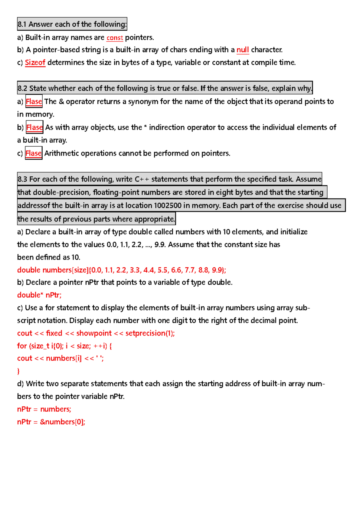C++ 8 Pointer 課本填空 - Final Exam Study Guide - Studocu