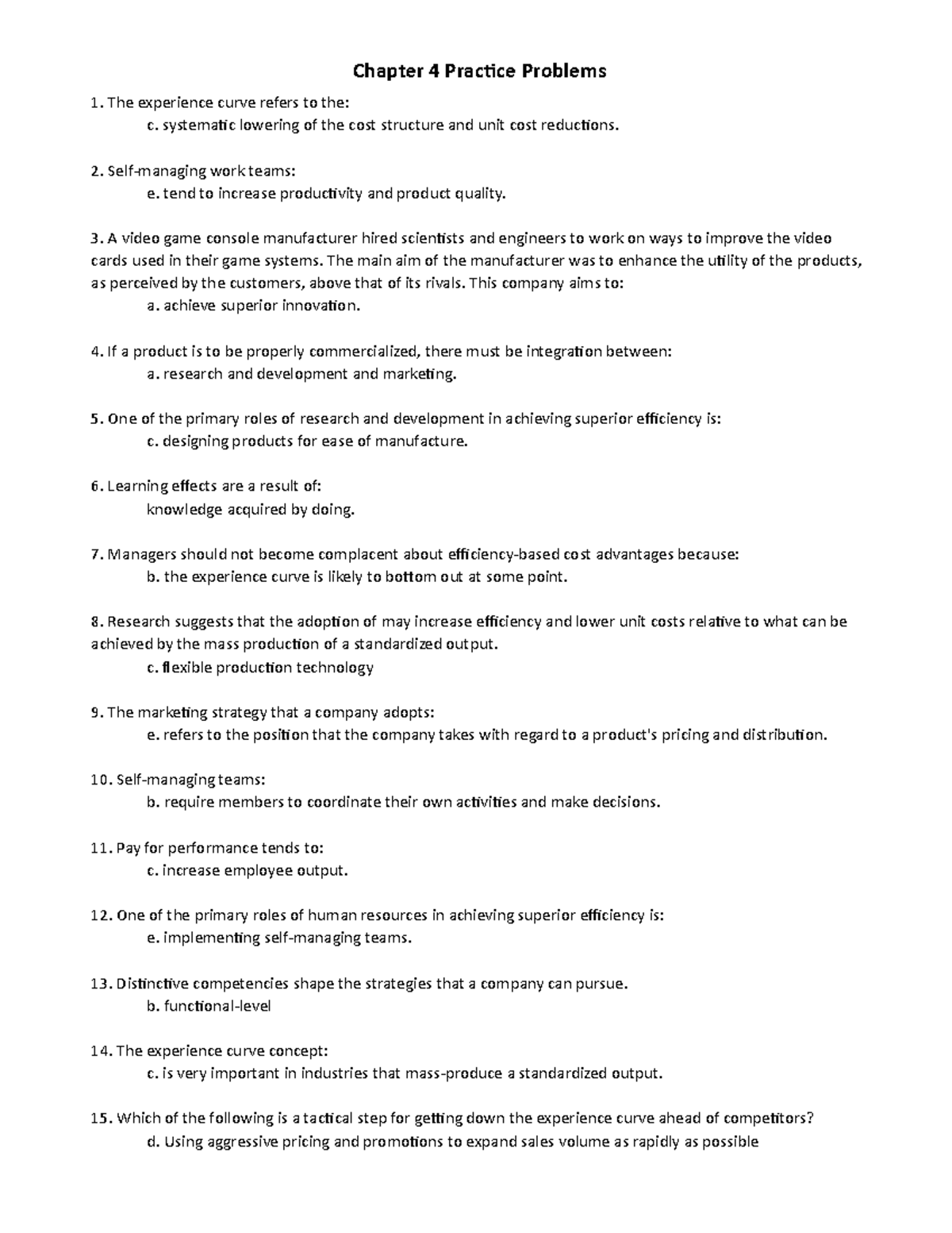 MGT 435 0- Ch 4 Practice Problems - Chapter 4 Practice Problems The ...