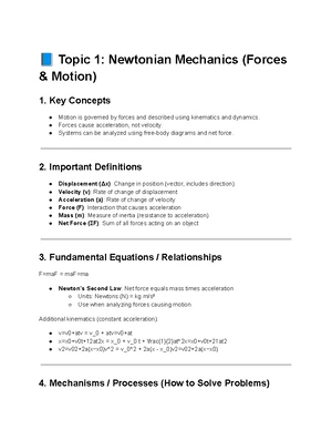Forces and Motion - Study Notes & Assignments - Studocu