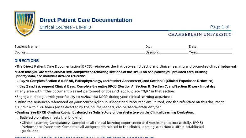 Direct Patient Care Documentation (DPCD) - Clinical Courses Level 3 ...