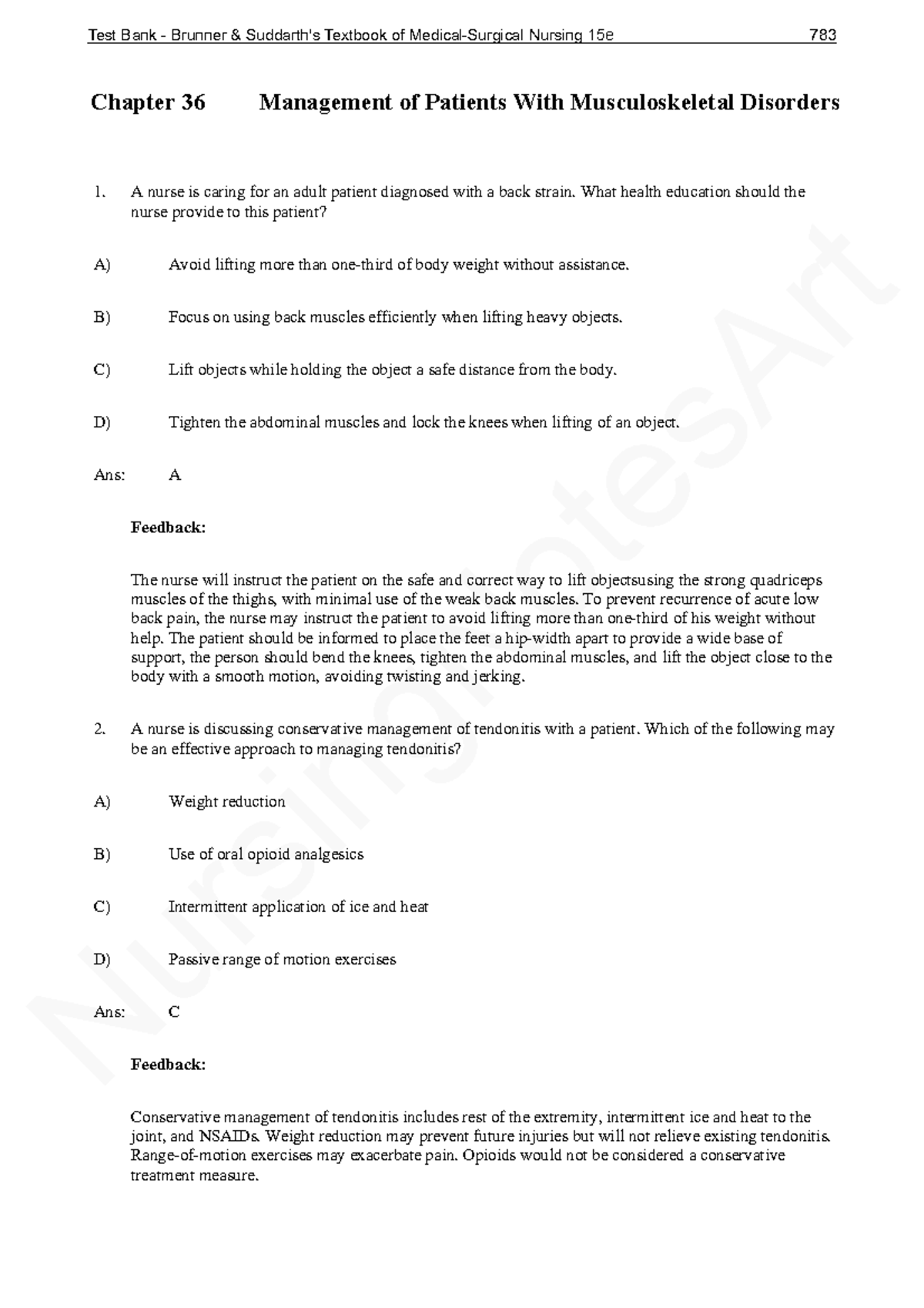 Chapter 36 - Musculoskeletal Disorders Test Bank Notes - Studocu