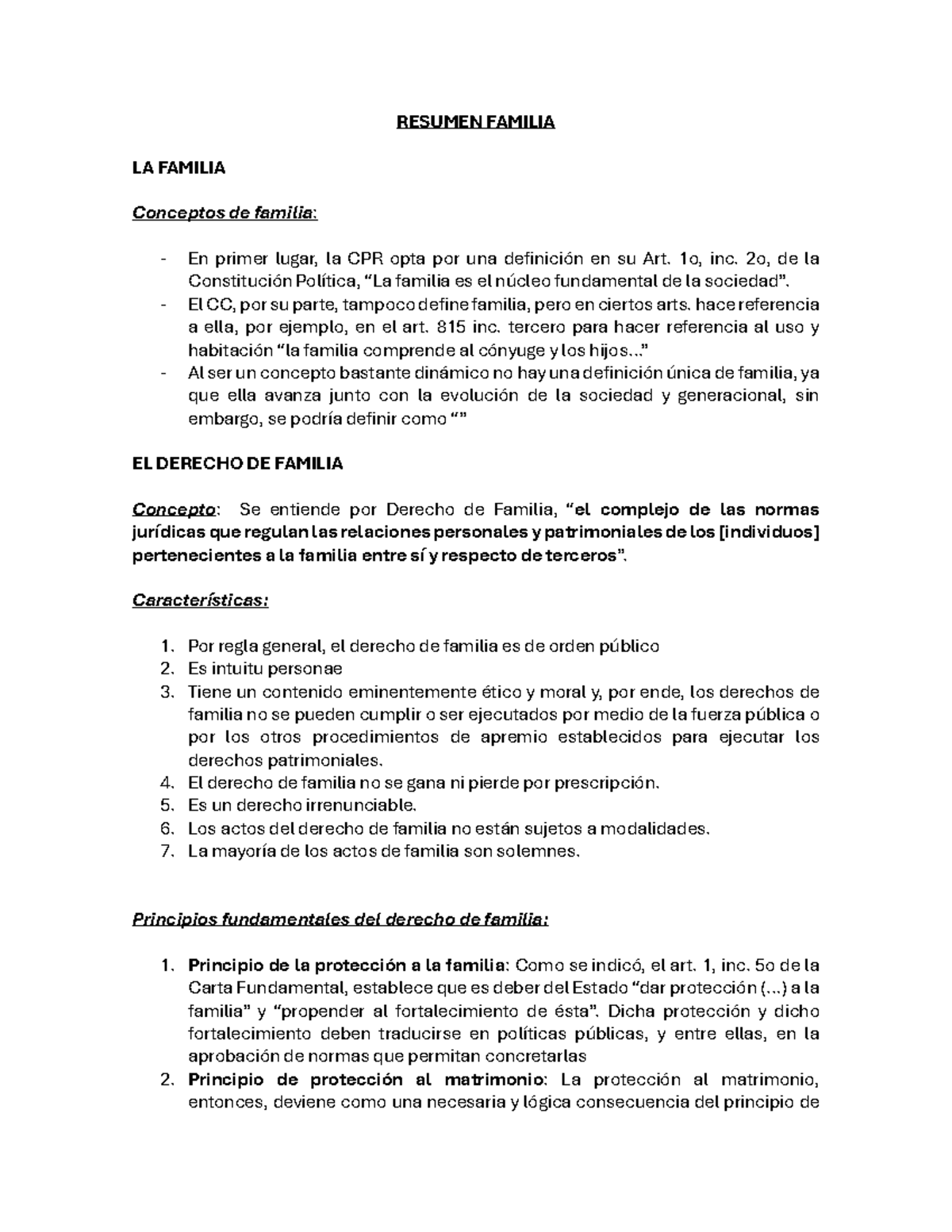 Resumen de Derecho de Familia - Conceptos y Principios Clave - Studocu