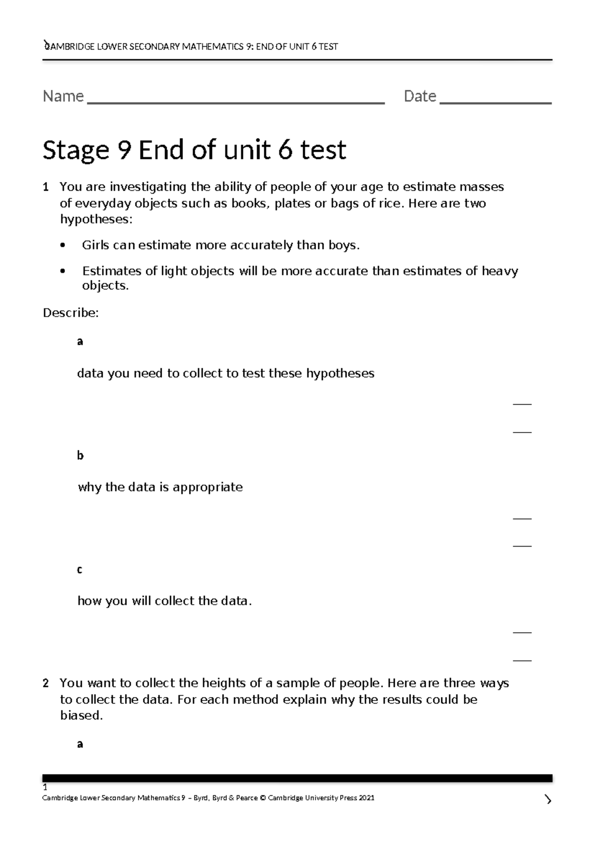 Unit 6 End-of-Unit Test: Data Collection & Bias Evaluation - Studocu
