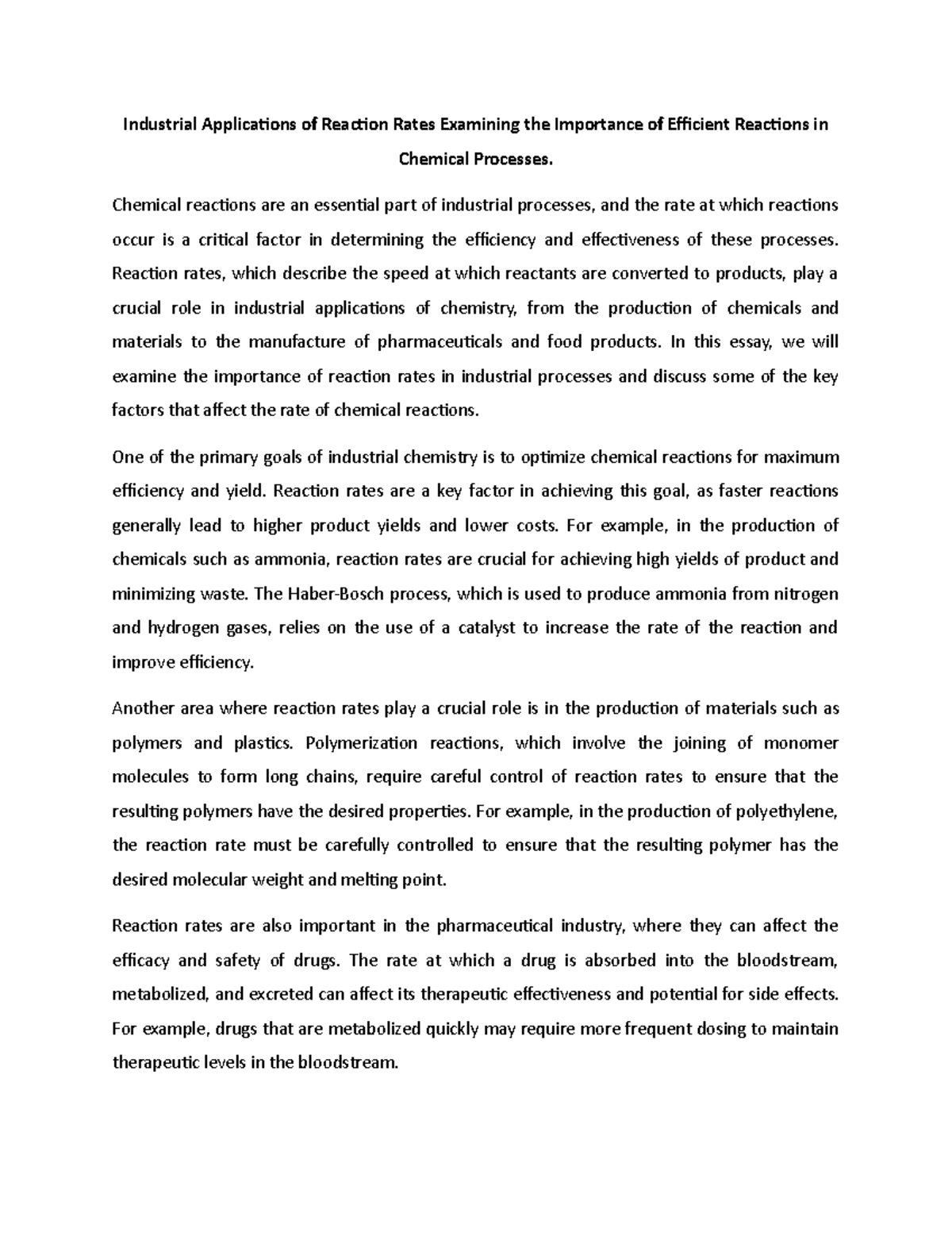 Reaction Rates in Industrial Chemistry: Efficiency and Optimization ...