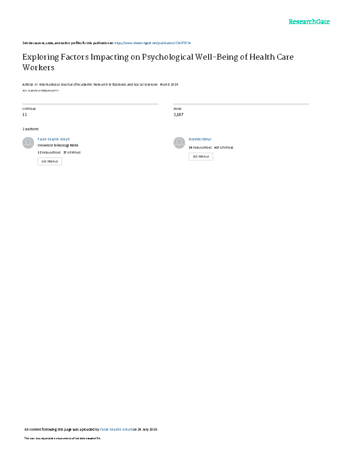 Exploring Factors Impacting Psychological Well-Being of Health Care ...