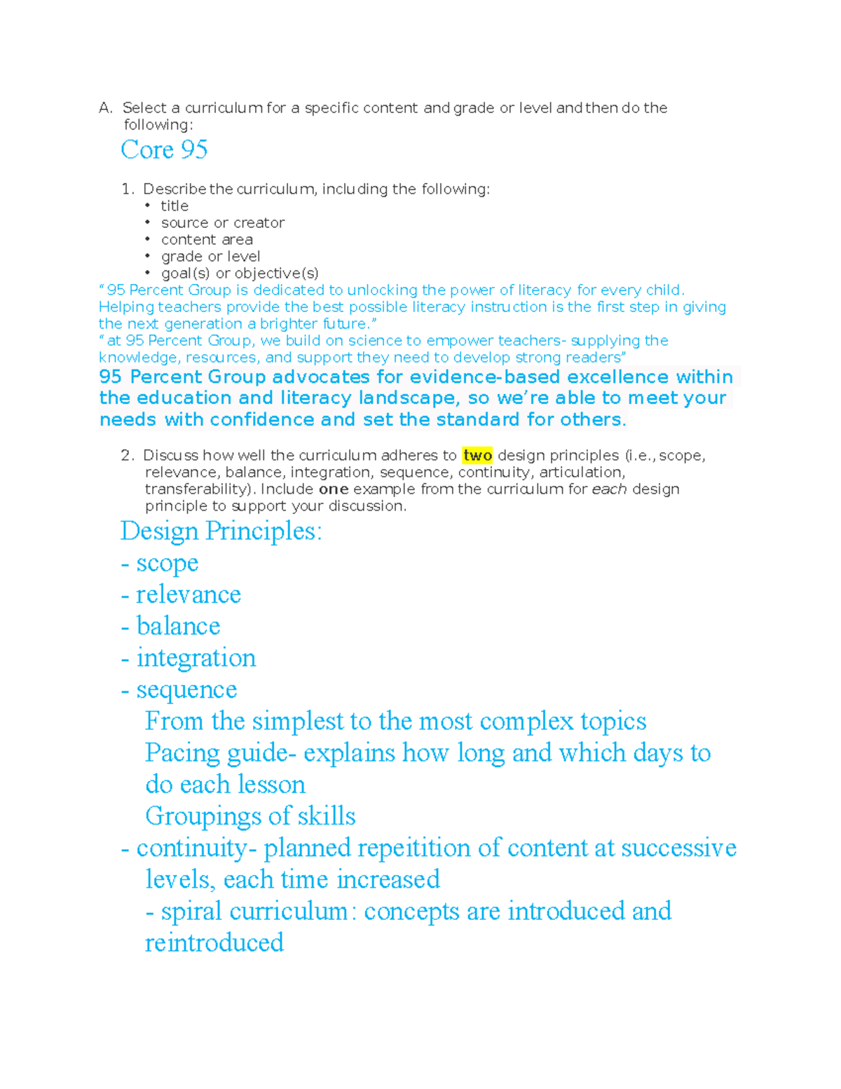OIM2 Task 2 Questions - A. Select a curriculum for a specific content ...