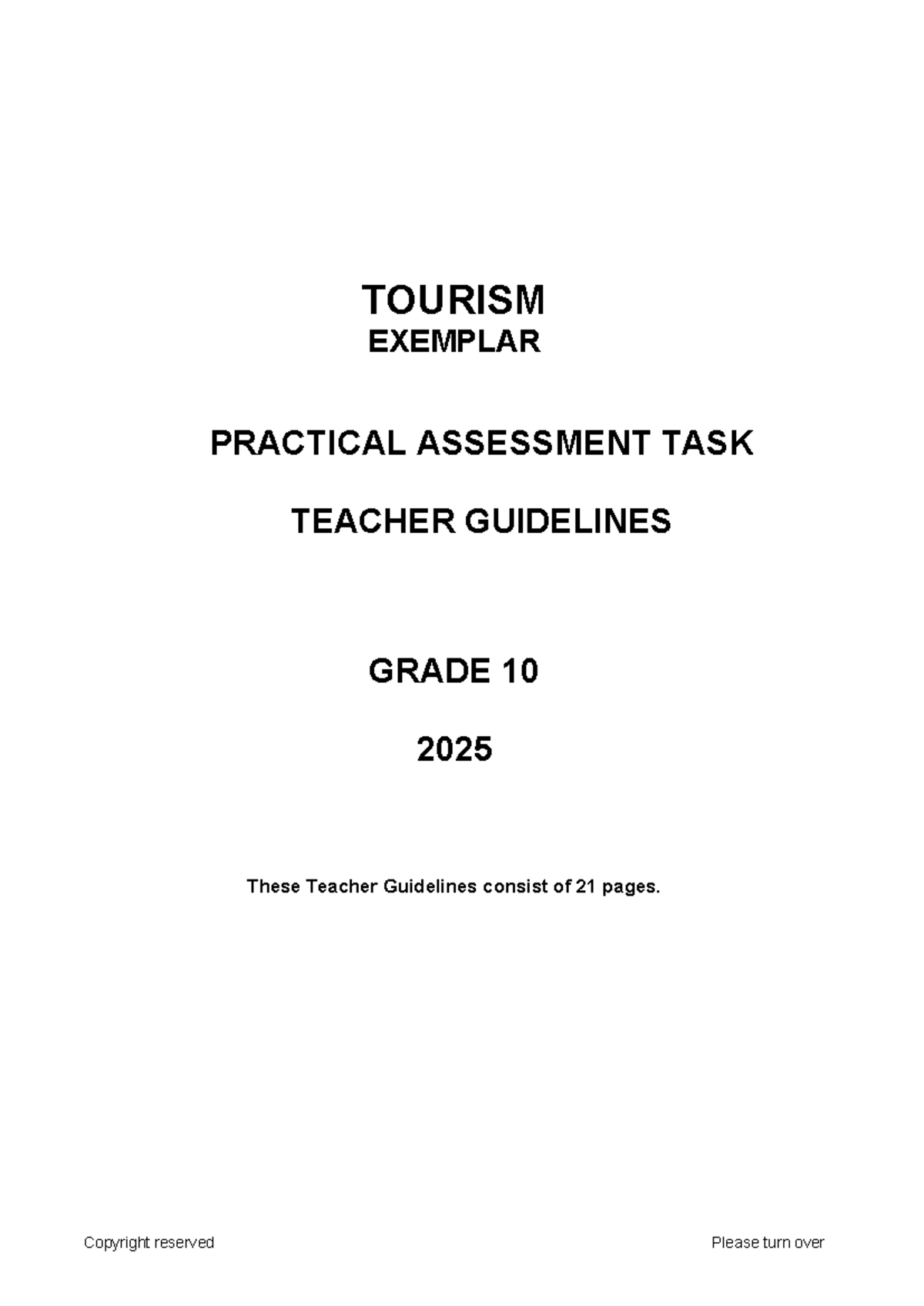 Tourism PAT Teacher Guidelines for Grade 10 - 2025 - Studocu