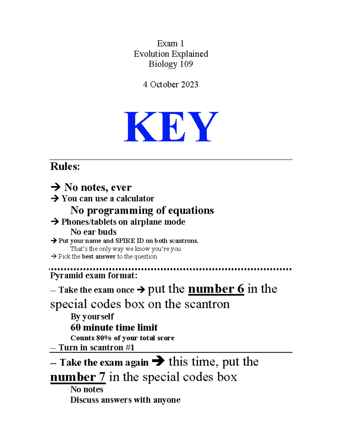Biology 109 Exam 1: Evolutionary Processes & Key Concepts - Studocu