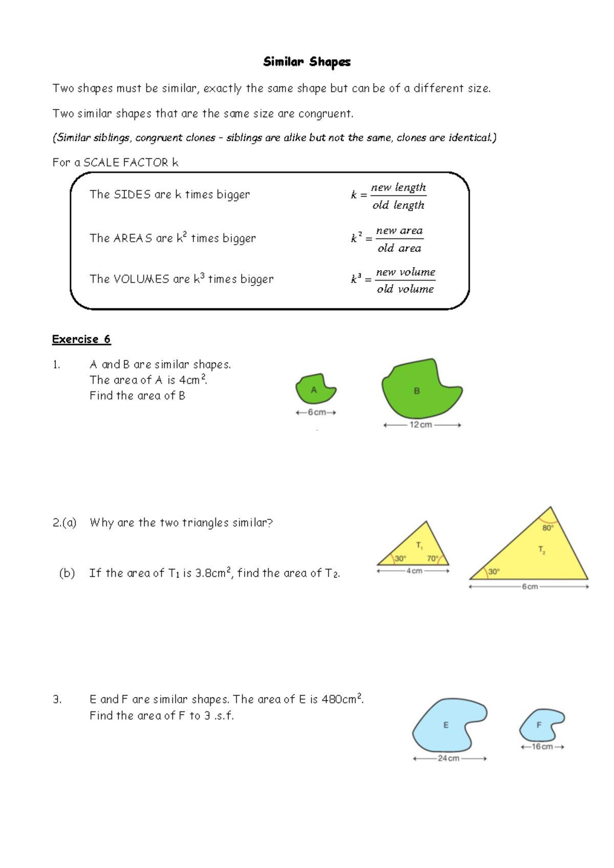 Shape and Space 7: Similar Shapes Exercises 6 & 7 - Studocu