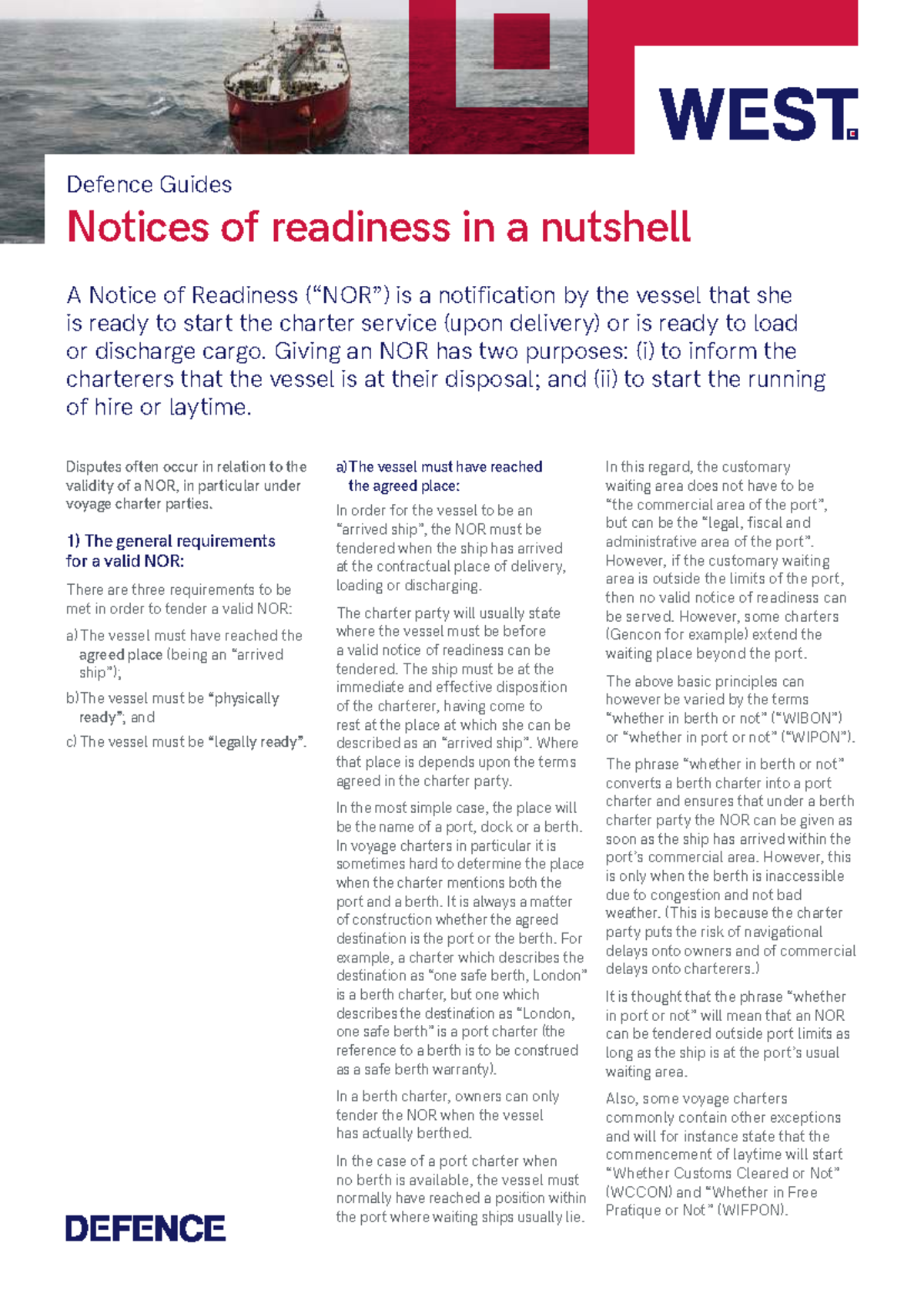 Defence Guides: Understanding Notices of Readiness (NOR) - Studocu