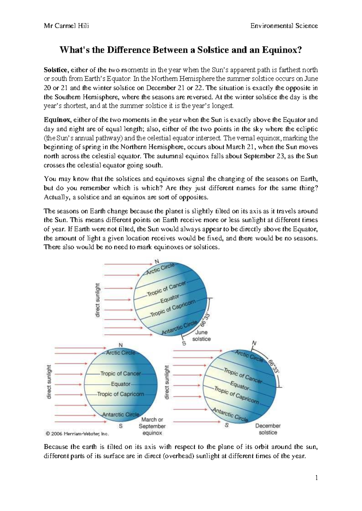 Understanding Solstices and Equinoxes: Earth's Seasonal Changes - Studocu