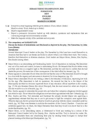 English Paper 3 Form 4 Marking Scheme - Zeraki Achievers 2021 - Studocu
