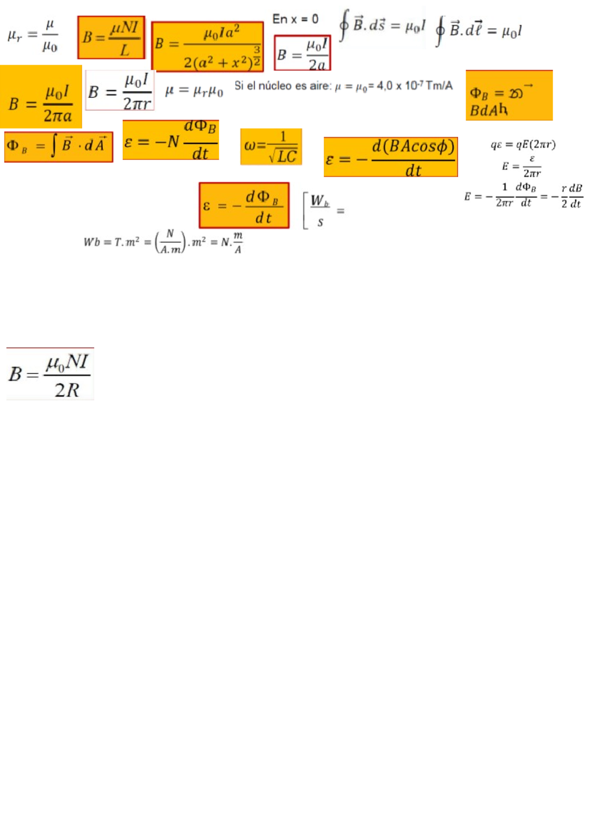 Formulas pc caf - para dar el examen - En x = 0 Mr = u B=HNI = 2 $ B B ...