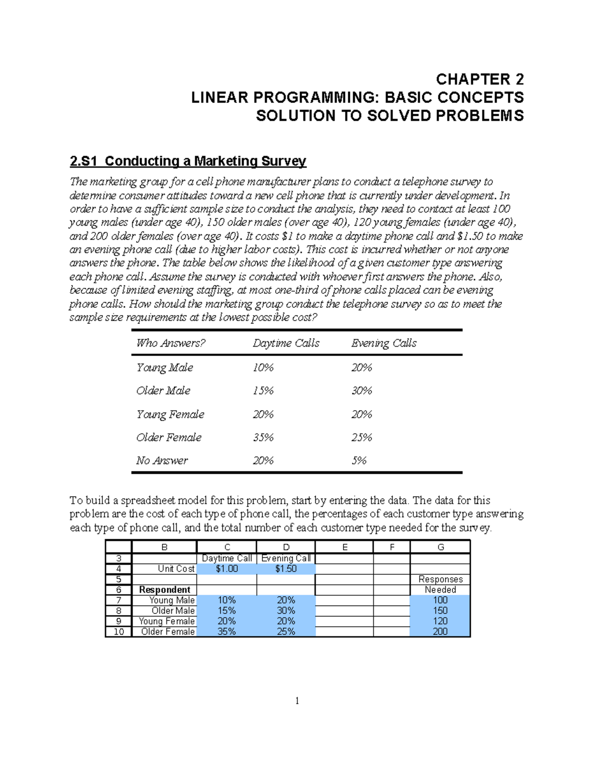 CHAPTER 2: LINEAR PROGRAMMING SOLUTION TO MARKETING SURVEY PROBLEM ...