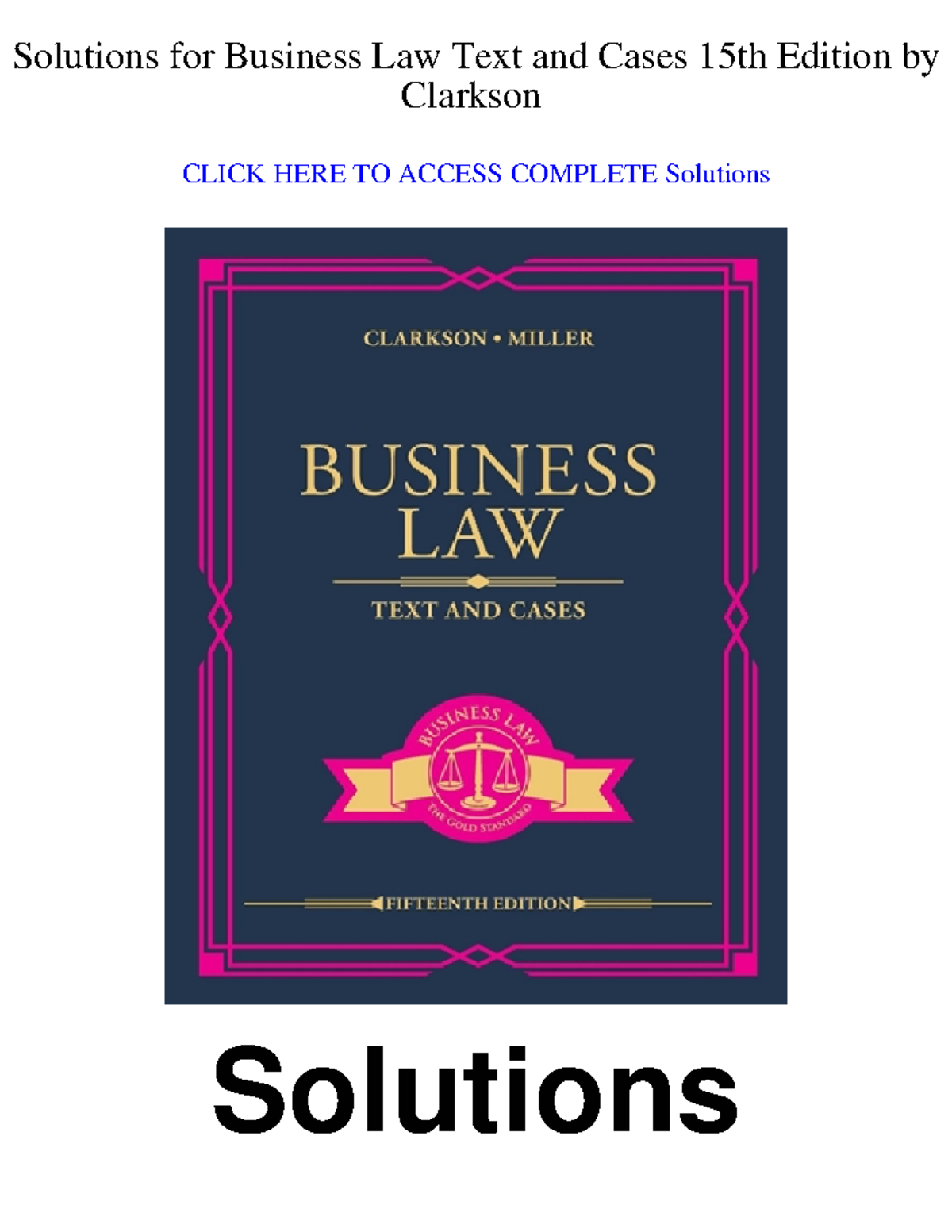 Solutions for Business Law Text and Cases 15th Ed. - Chapter 1 Overview ...
